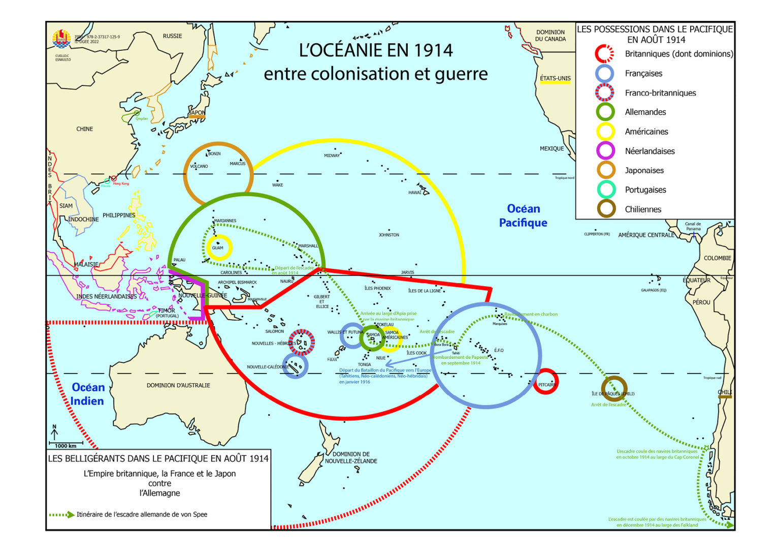 Carte - L’Océanie en 1914 entre colonisation et guerre - ebooks.education.pf