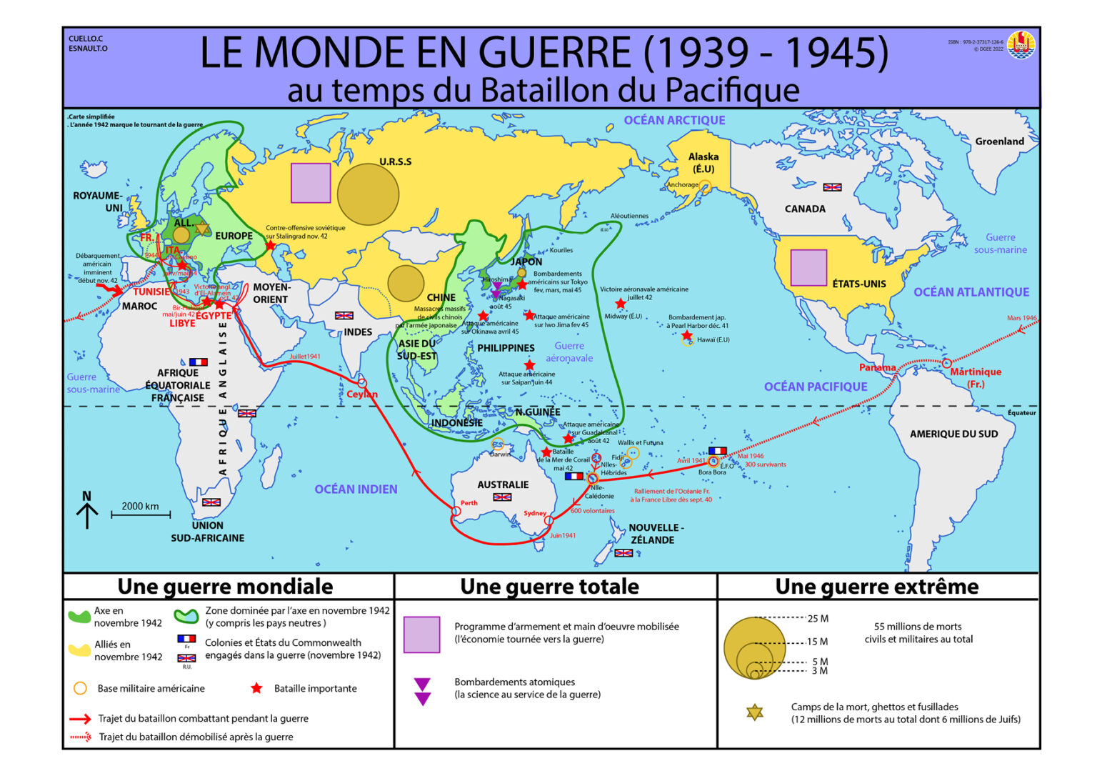 Carte - Le monde en guerre (1939-1945) au temps du Bataillon du Pacifique - ebooks.education.pf